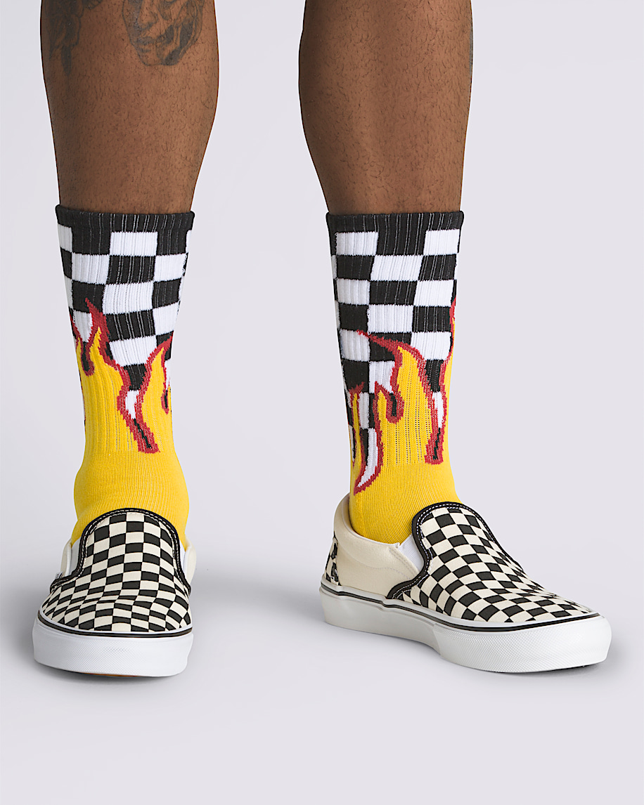 Flame Check Crew Socks in Black / White | Vans Canada