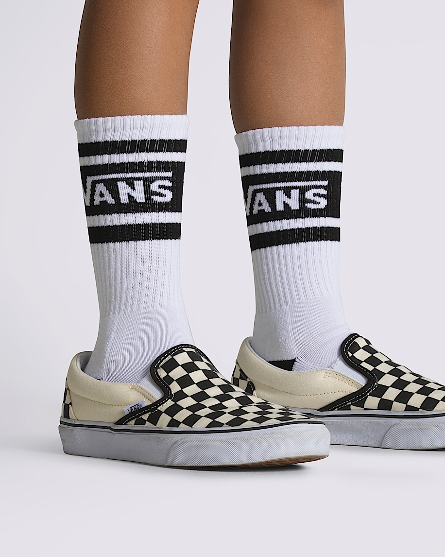 Kids Vans Drop V Logo Crew Socks en White / Black | Vans CA