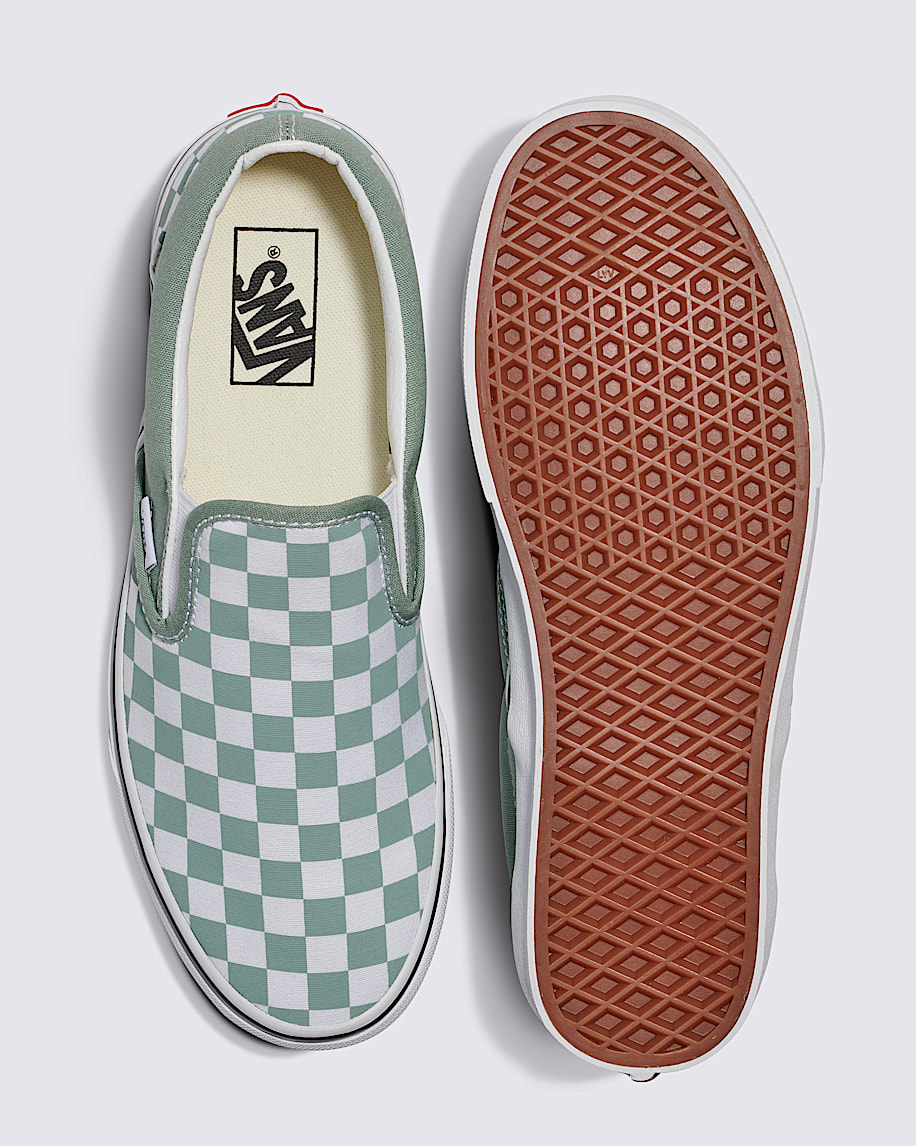 Classic Slip-On Checkerboard Shoe in Iceberg Grey Green / White | Vans