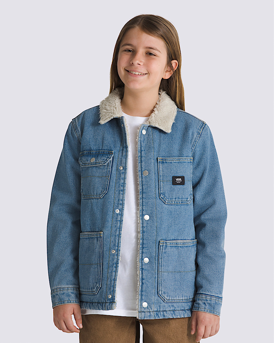 Kids Drill Chore Denim Sherpa Coat en Stonewash Blue | Vans CA