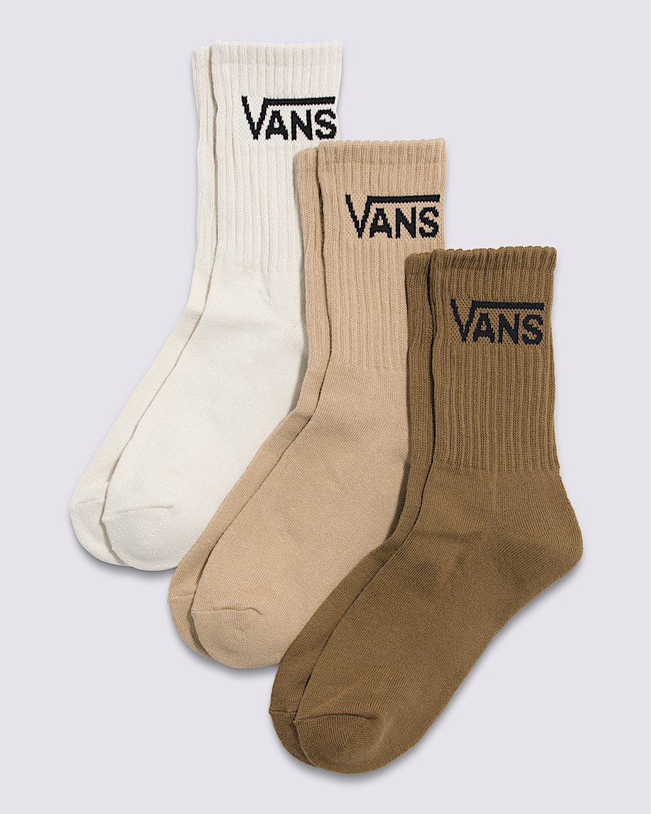 Classic Crew 3-Pack Sock in Turtledove Beige / Brown | Vans