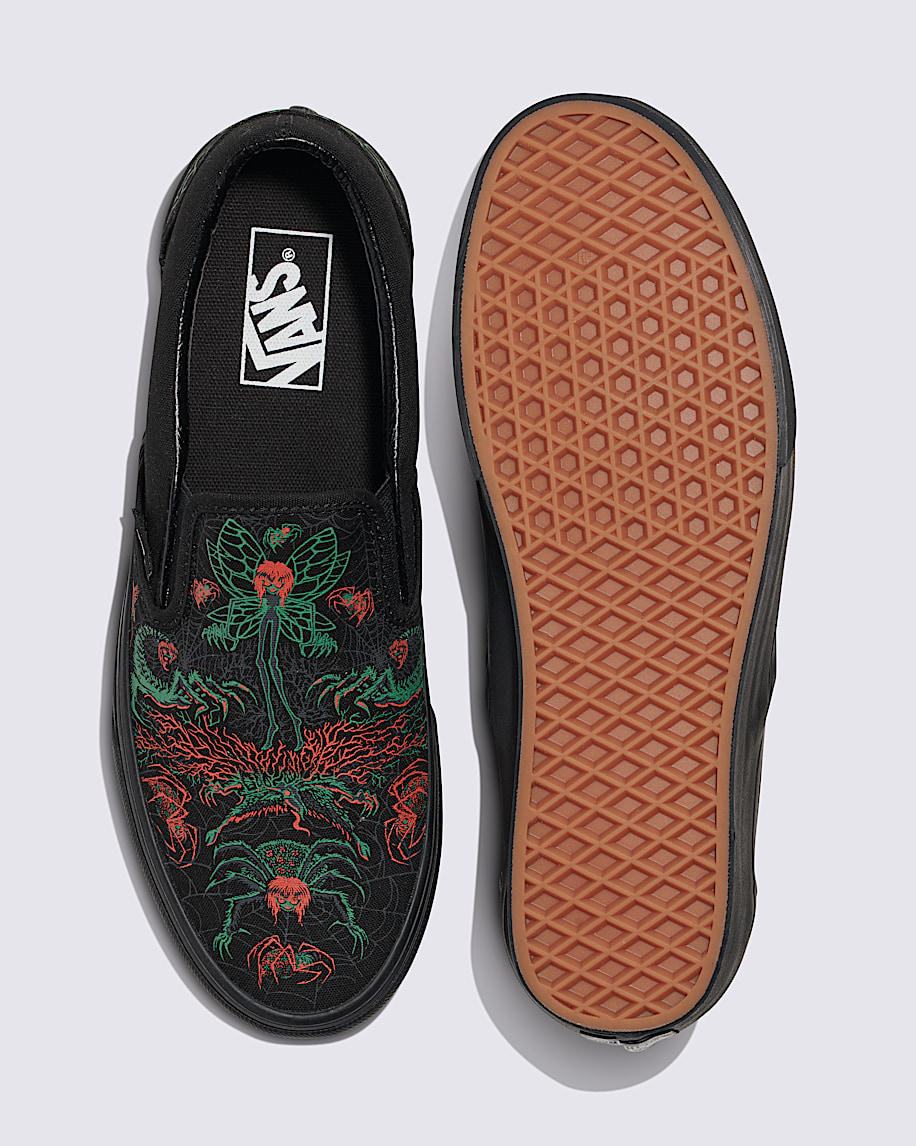 Classic Slip-On Glow Spiders Shoe in Black / Red / Green | Vans