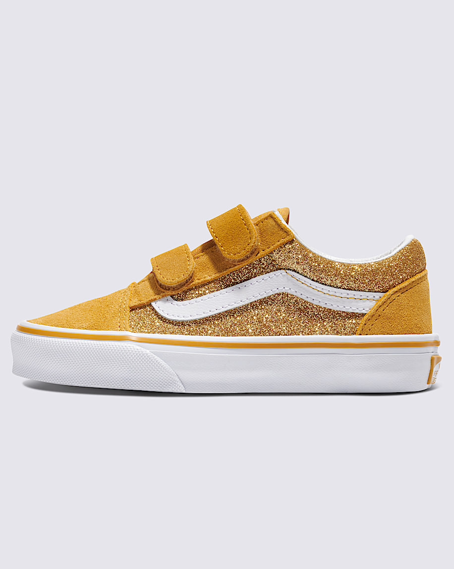 Kids Old Skool V Shoe in Glitter Champagne Gold Yellow | Vans