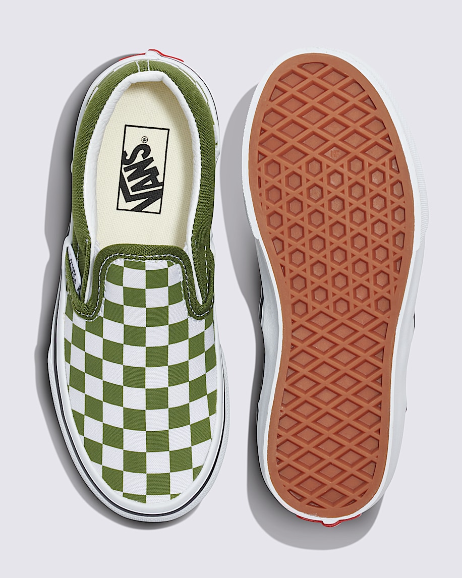Kids Classic Slip-On Checkerboard Shoe in Pesto Green | Vans