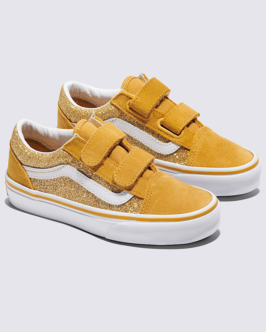 Kids Old Skool V Shoe in Glitter Champagne Gold Yellow | Vans