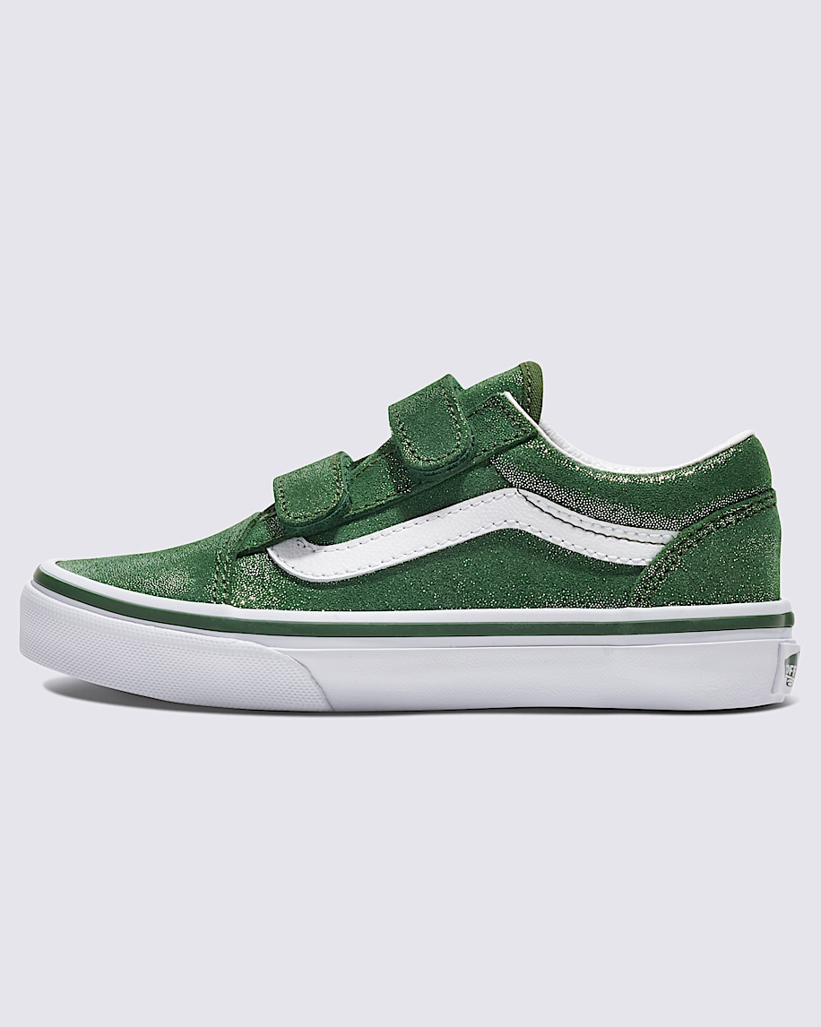 Kids Old Skool V Shoe in Tinsel Suede Green / True White | Vans