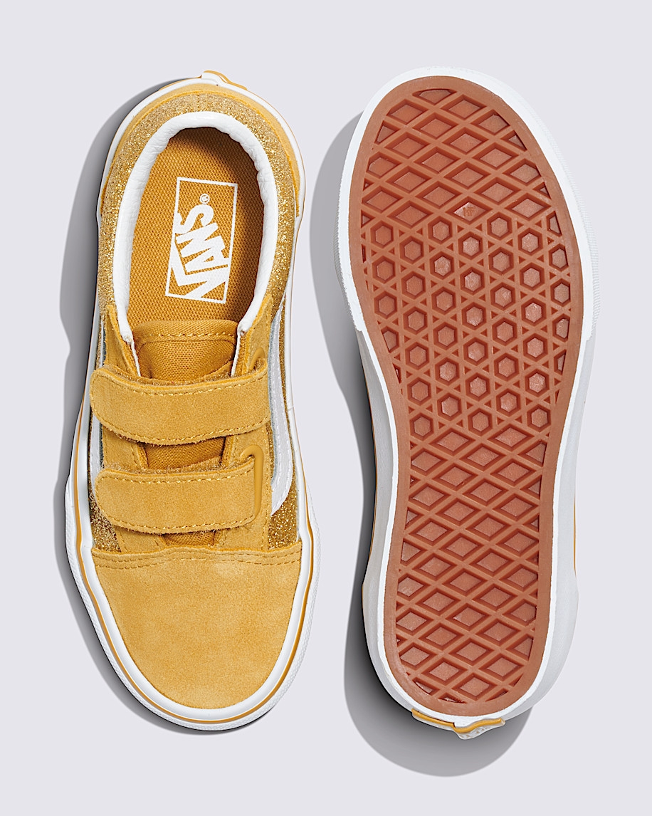 Little Kids Old Skool V Shoe in Glitter Champagne Gold Yellow | Vans