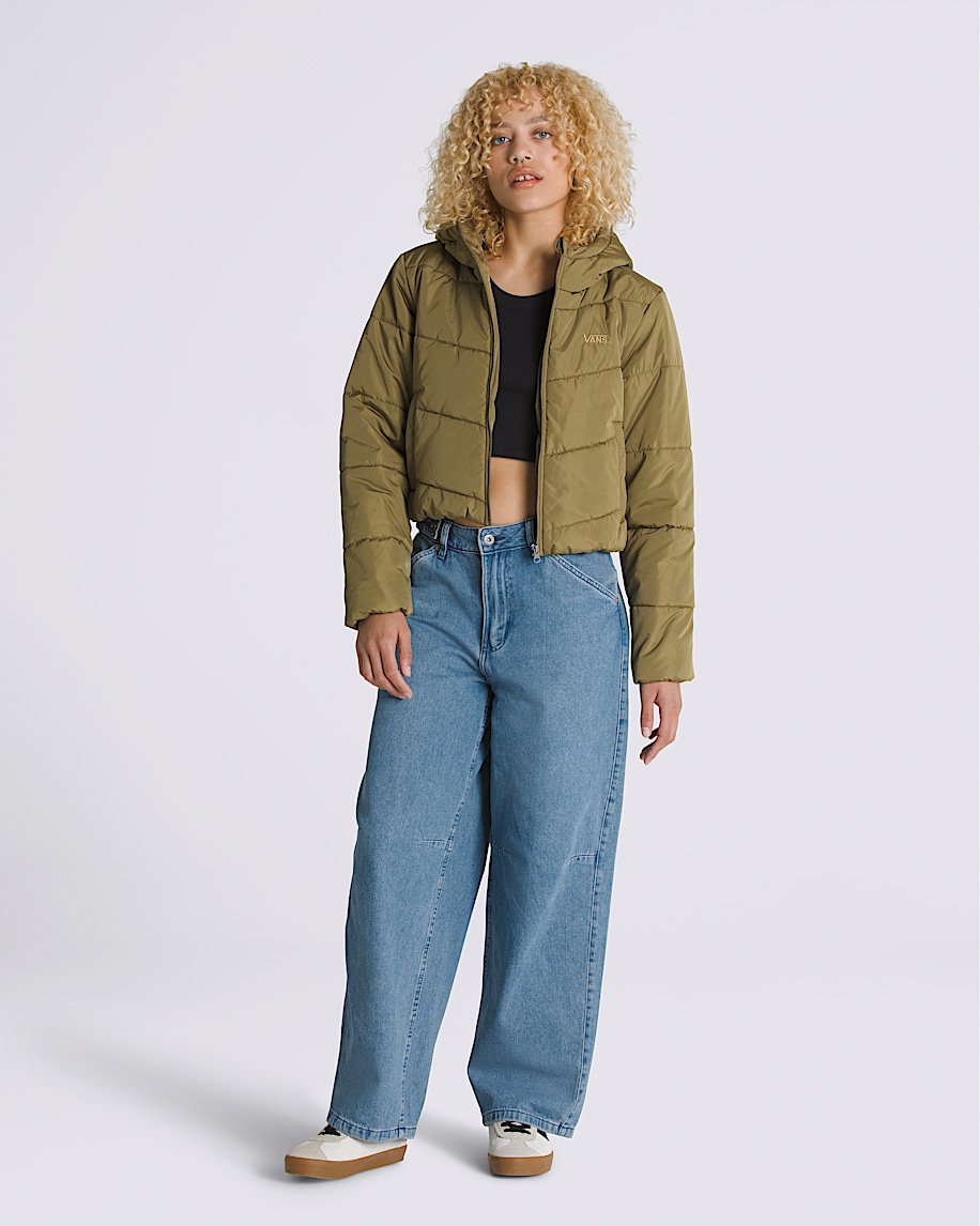 Foundry Crop Puff Hooded Jacket en Gothic Olive Brown Green | Vans CA