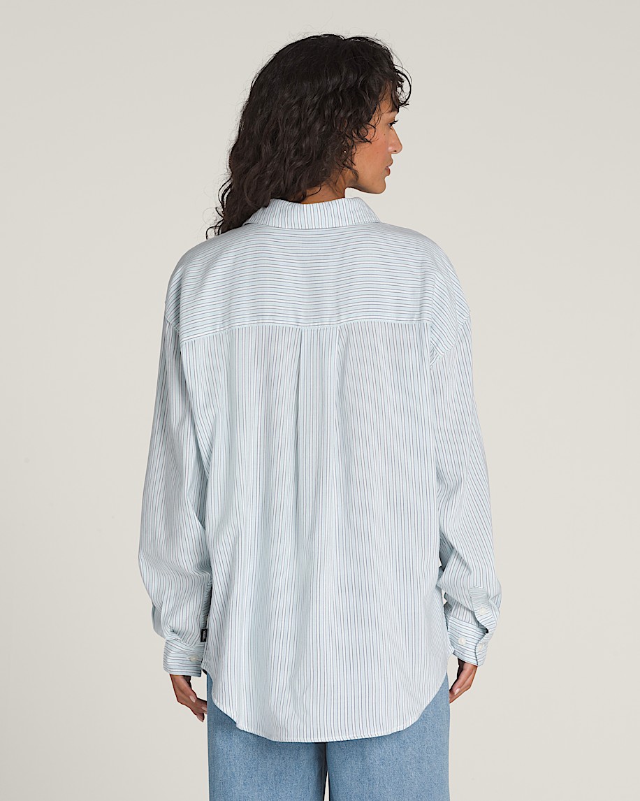 Gillian Striped Button Up Shirt in White / Crystal Blue | Vans