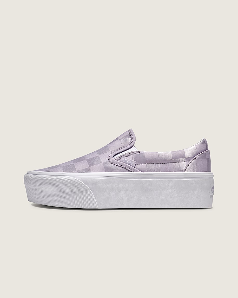 Classic Slip-On Stackform Checkerboard Shoe in Satin Lilac | Vans Canada