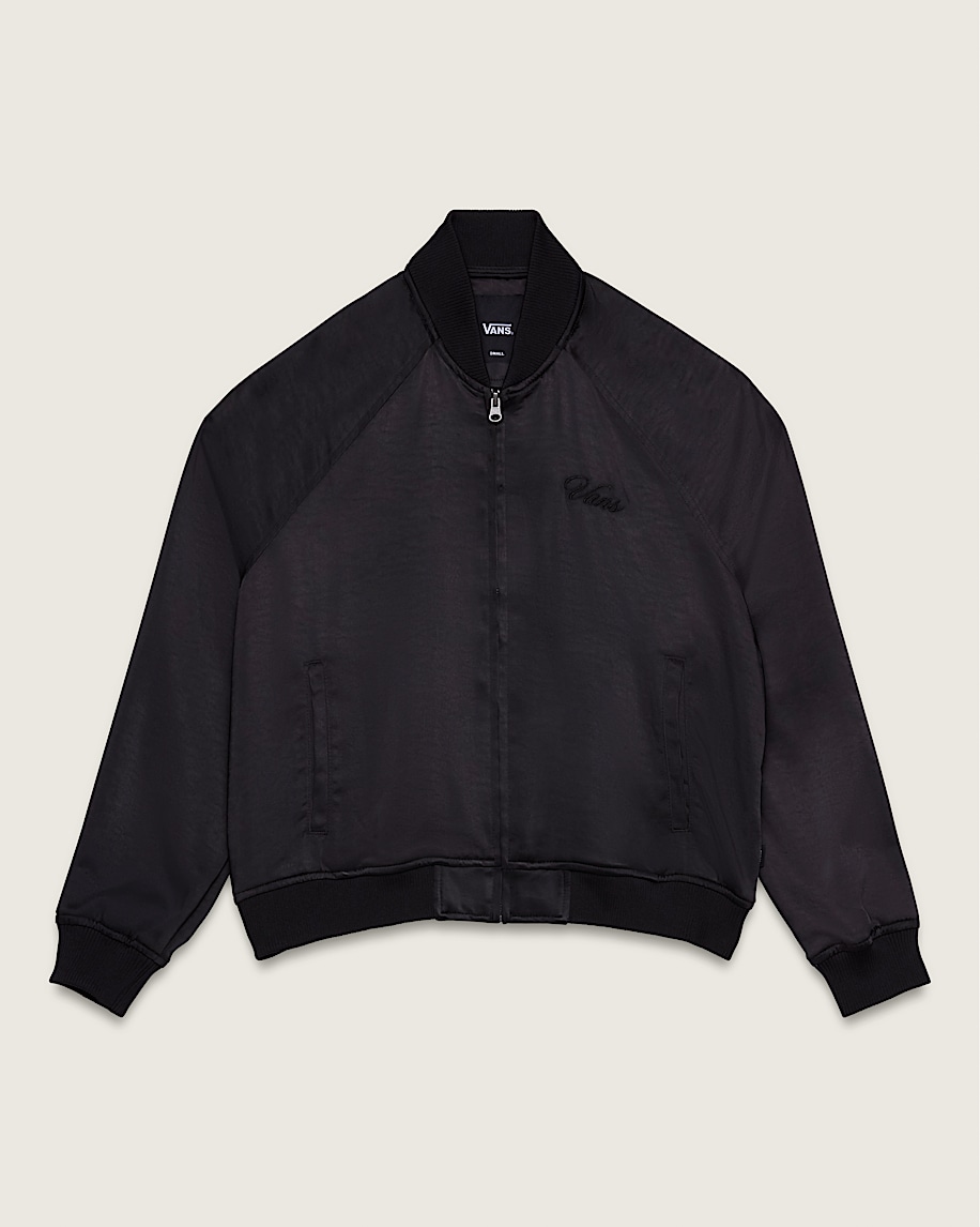 Satin Cropped Bomber Jacket in Black | Vans