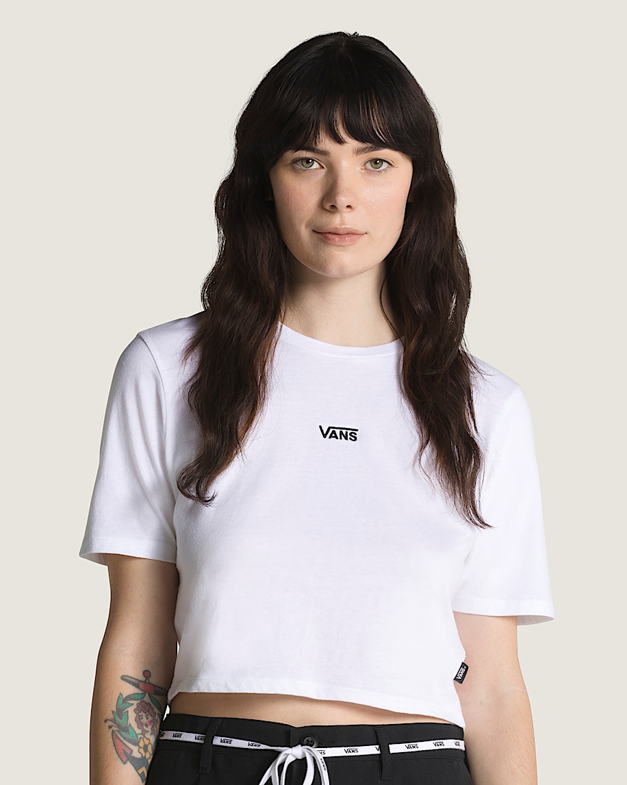 Flying V Crew Crop T-Shirt in White | Vans