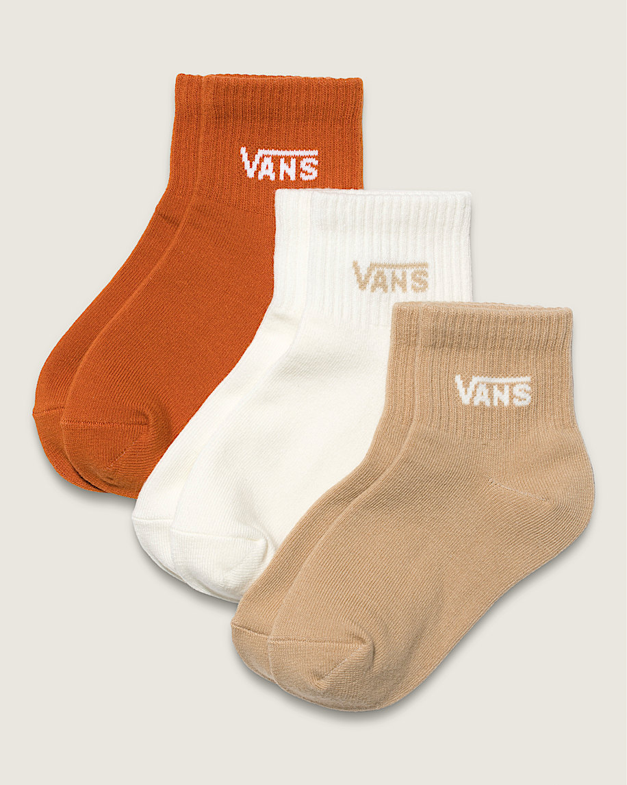 Kids Half Crew Socks 3-Pack in Sepia Brown / Orange / White | Vans