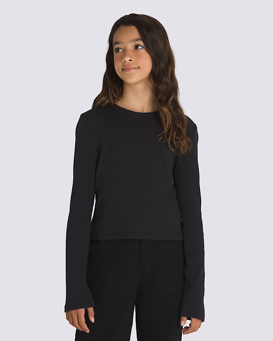 Kids Drew Rib Long Sleeve Top in Black | Vans