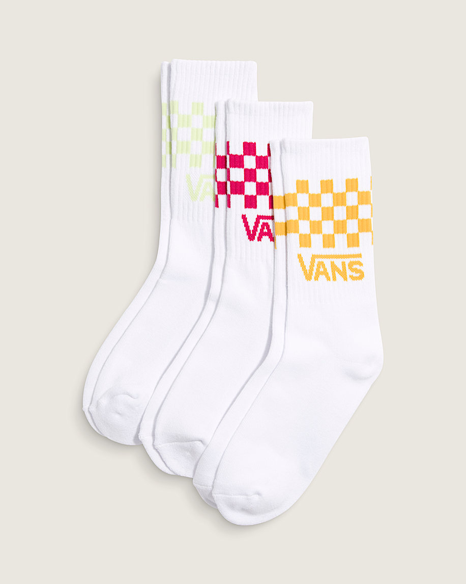 Classic Checkerboard Crew Socks in Pink / Lime / Orange | Vans
